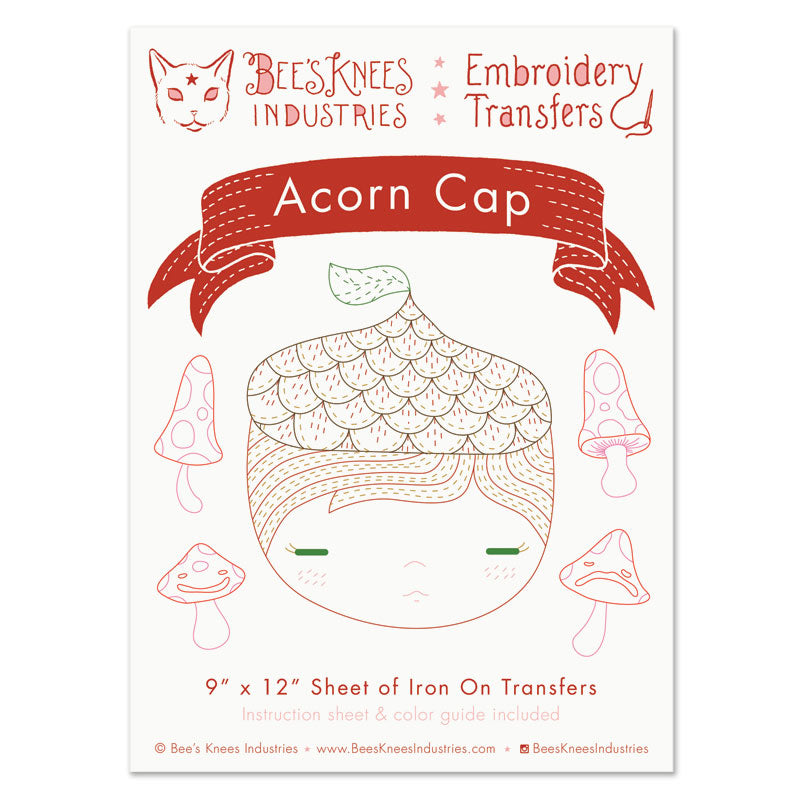 Acorn Cap iron-on embroidery transfers – Bee's Knees Industries