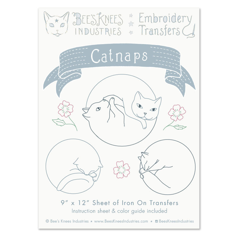 Catnaps iron-on embroidery transfers – Bee's Knees Industries